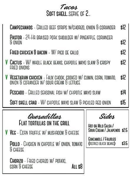 Menu at Mi Corazon Tequila Bar, Brunswick East