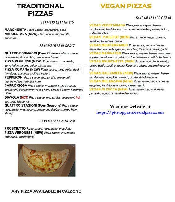 Menu at Pitstop Pastries & Pizza pizzeria, West End