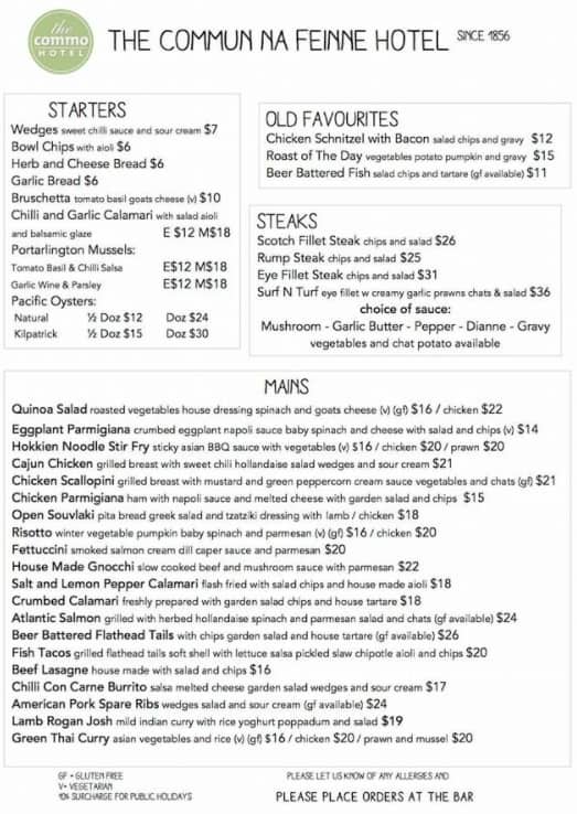 Menu at Commo restaurant, Geelong