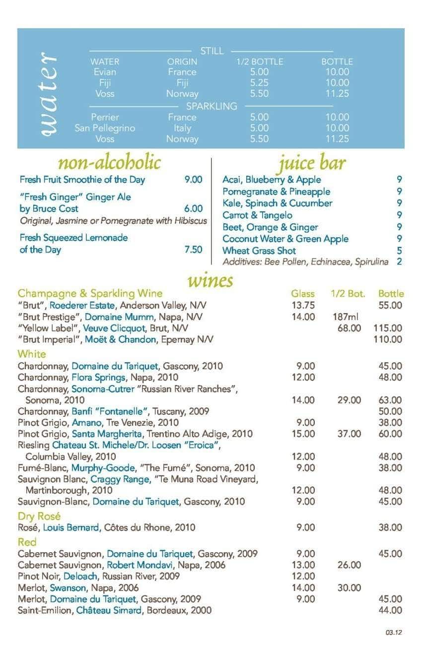 Menu at Ocean Grill restaurant, Palm Beach