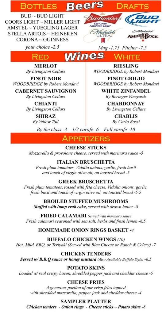 Menu at Palm Diner restaurant, Sebring