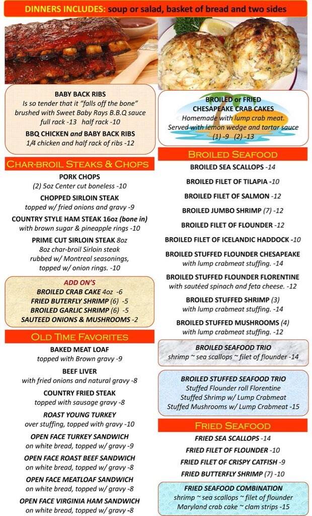 Menu at Palm Diner restaurant, Sebring