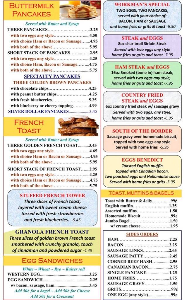 Menu at Palm Diner restaurant, Sebring