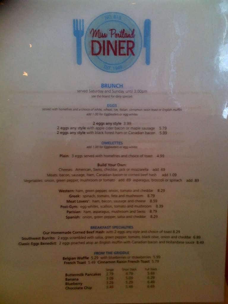 Miss Portland Diner Menu, Menu for Miss Portland Diner, Portland ...