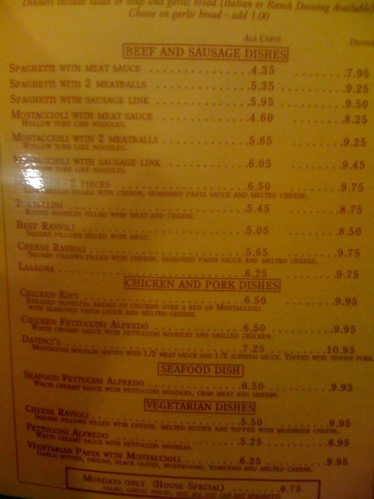 Menu at Italian House restaurant, Janesville, E Racine St