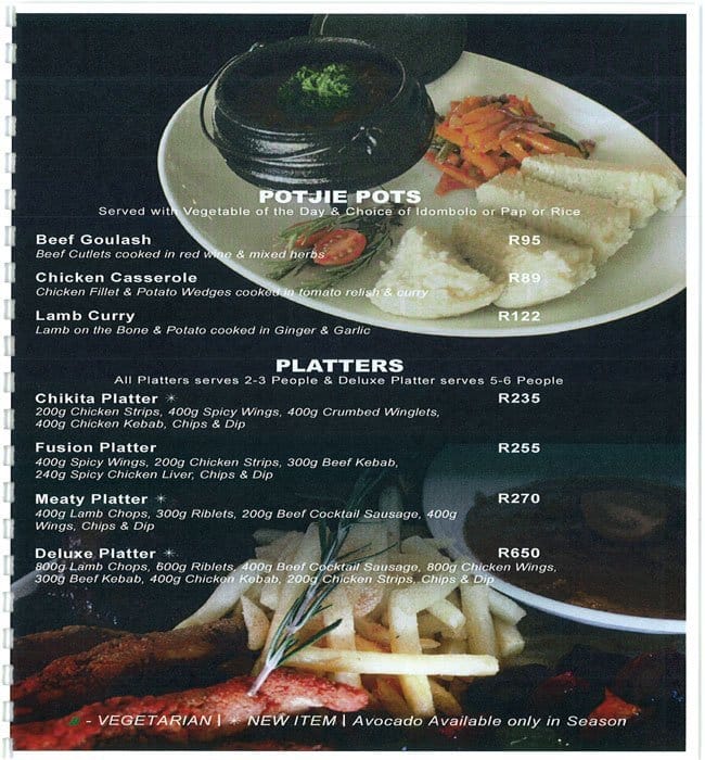 Carta del pub y bar Black, Pretoria