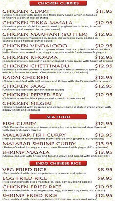 Menu at Deccan Spice restaurant, Norristown