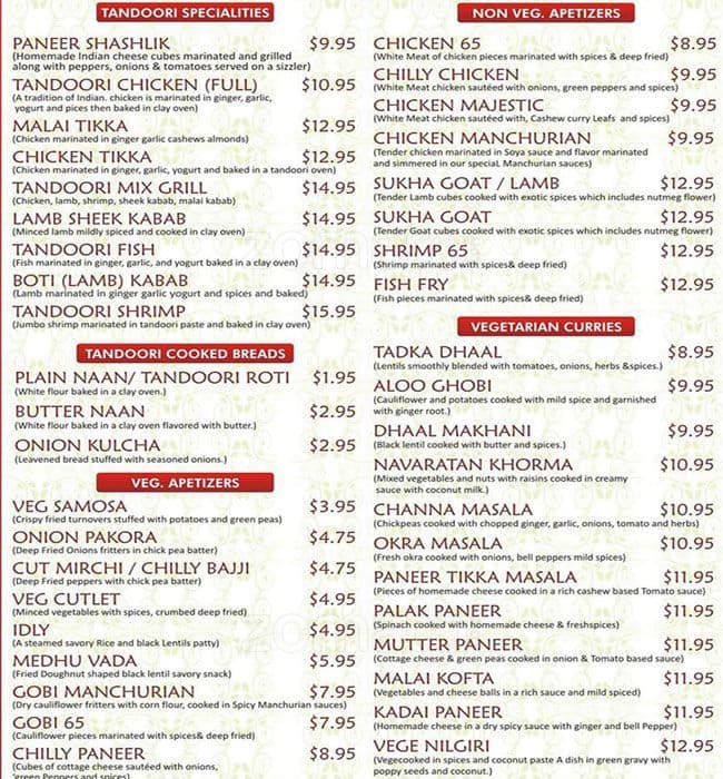 Menu at Deccan Spice restaurant, Norristown