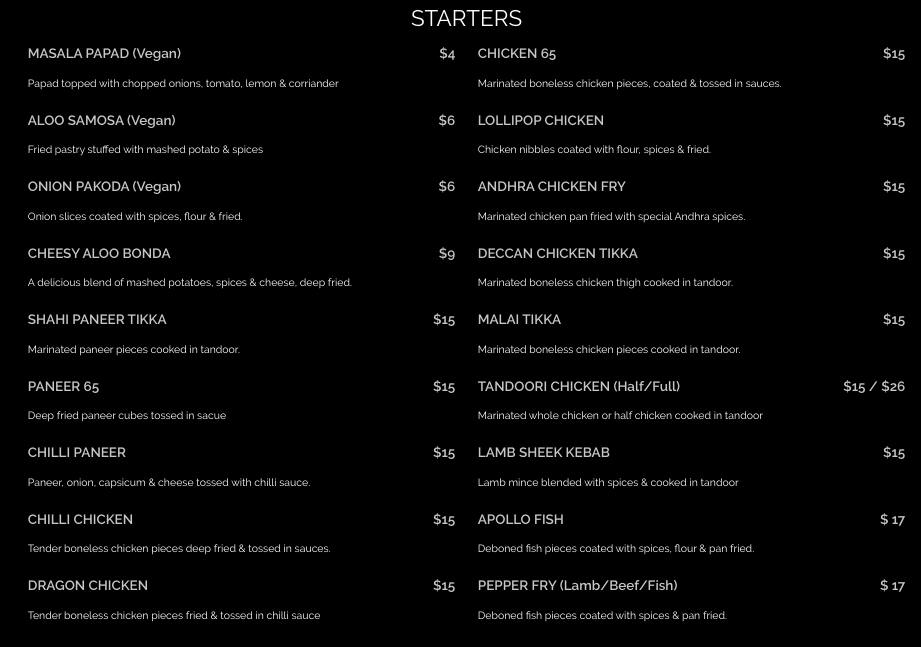 Menu at Curry Indian Restaurant, Auckland