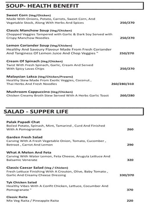 Menu of Tyk Tyk, Kharadi, Pune