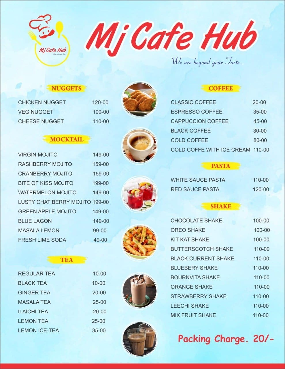Menu of MJ Cafe Hub, Mihan, Nagpur