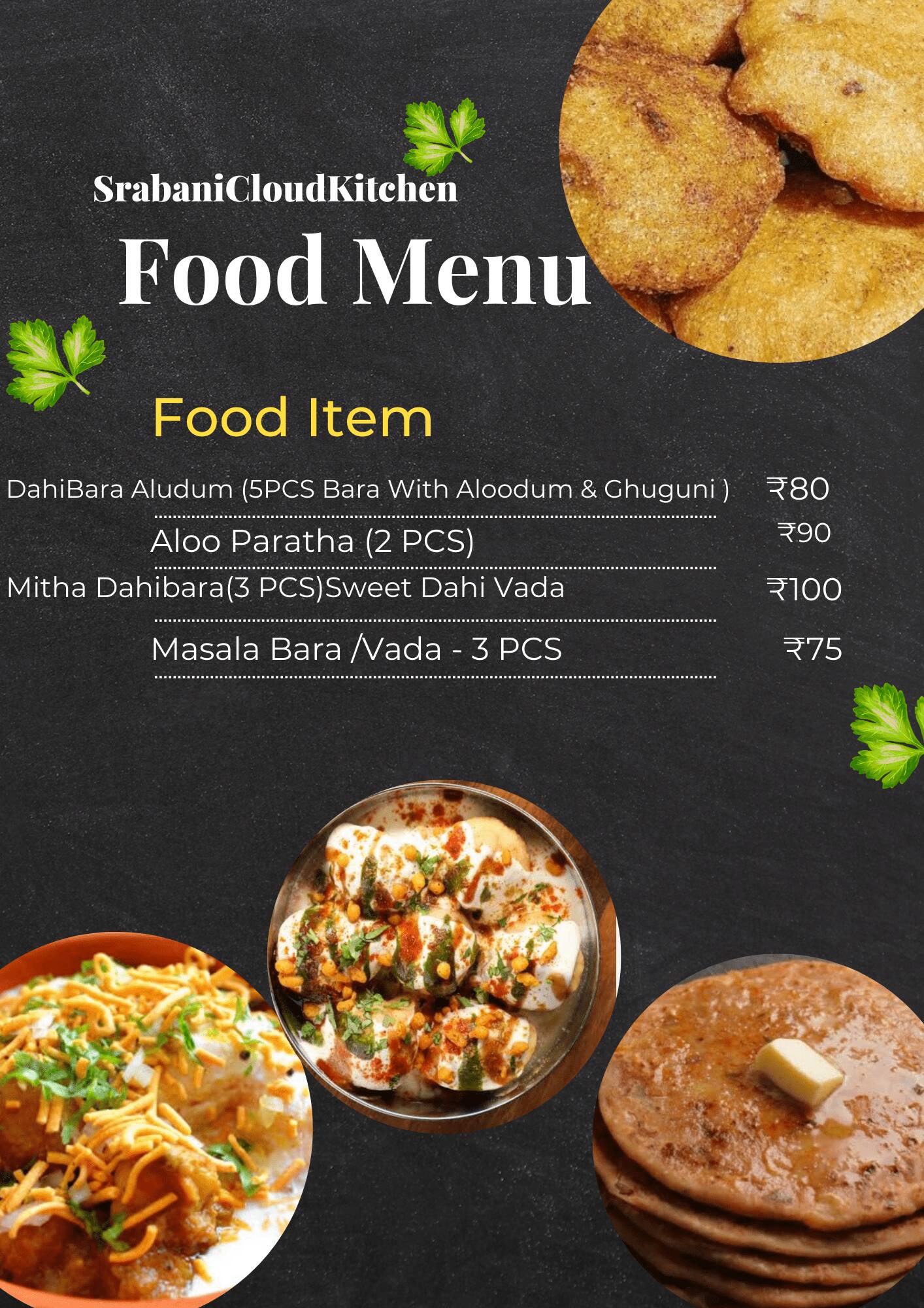 Menu of Srabani Cloud Kitchen, Unit 4, Bhubaneshwar