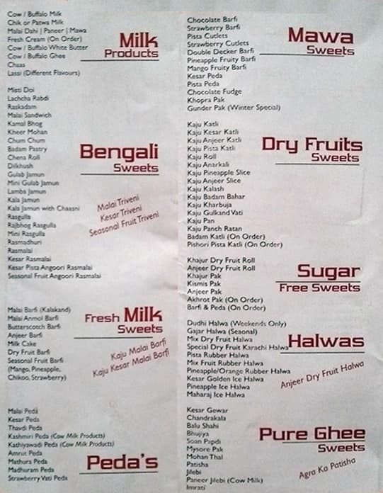 Menu at Ghaswala Dairy Fresh, Mumbai, Swami Vivekananda Rd
