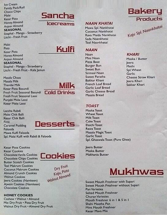 Menu at Ghaswala Dairy Fresh, Mumbai, 226