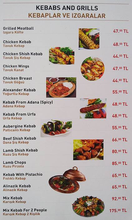 Menu at Old Ottoman Cafe & Restaurant, Istanbul