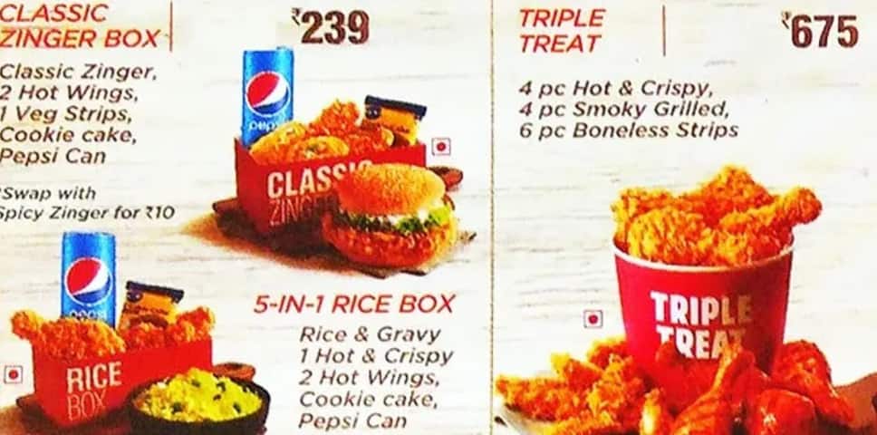 Menu of KFC, Forum Vijaya Mall, Vadapalani, Chennai