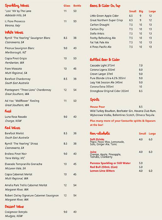 Menu at Armada Restaurant and Bar, Perth
