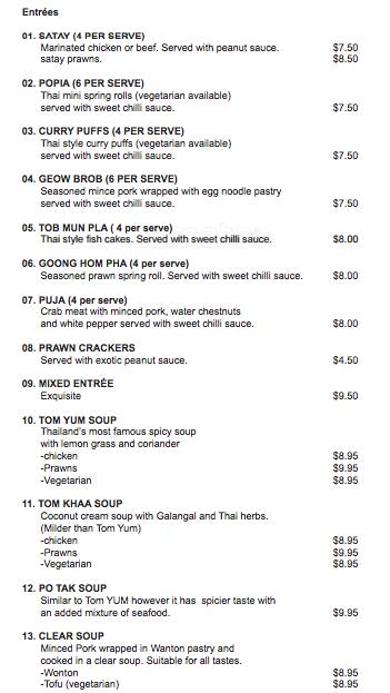 Menu at Thai Makong Restaurant, Mornington