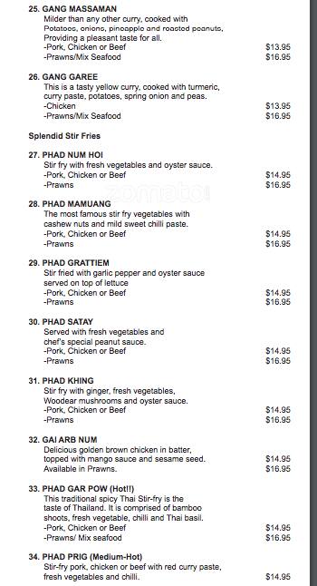 Menu at Thai Makong Restaurant, Mornington