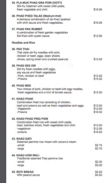 Menu at Thai Makong Restaurant, Mornington
