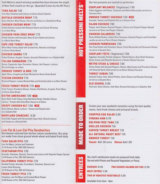 Café Metro Menu, Menu for Café Metro, Gramercy, New York City ...