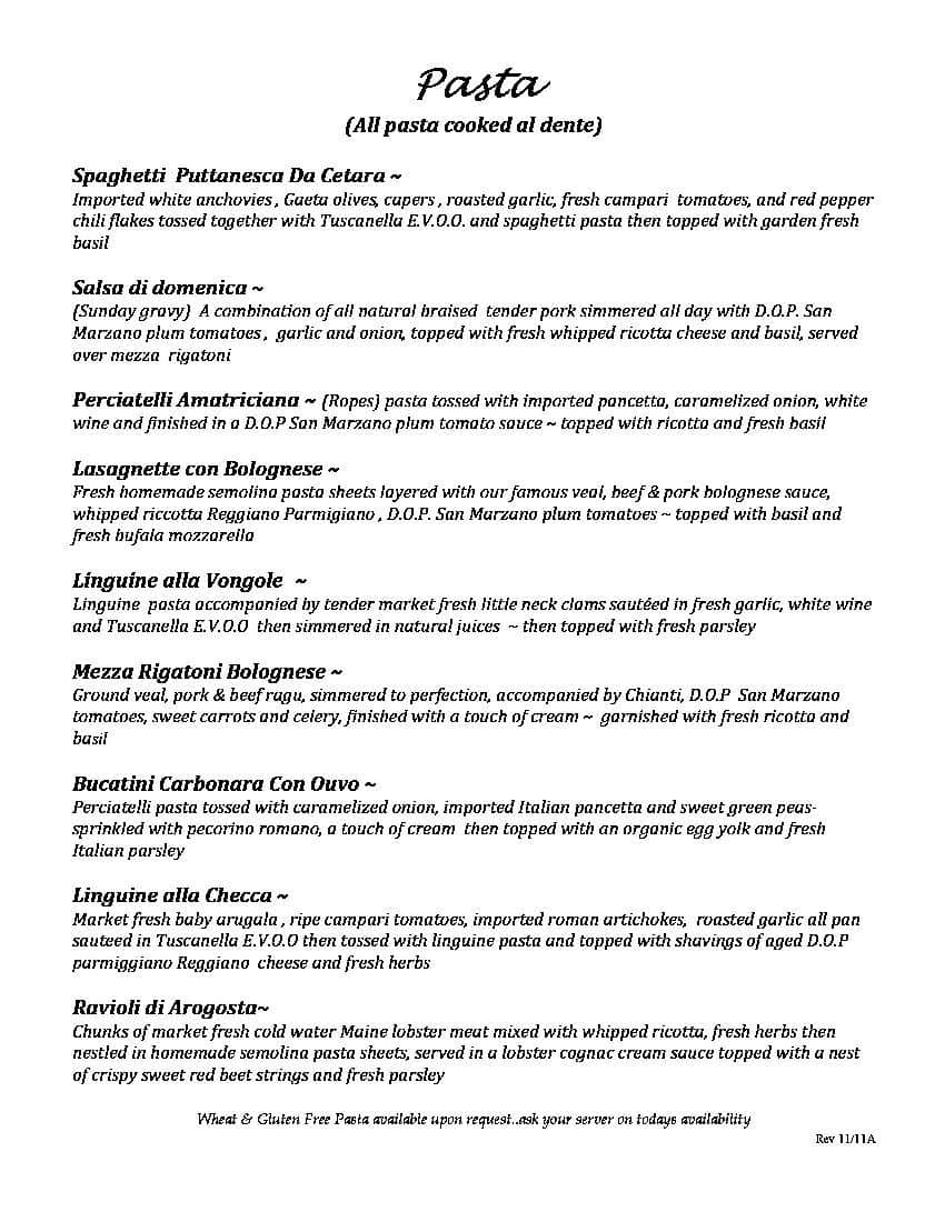 Menu at Evo Italian restaurant, Tequesta