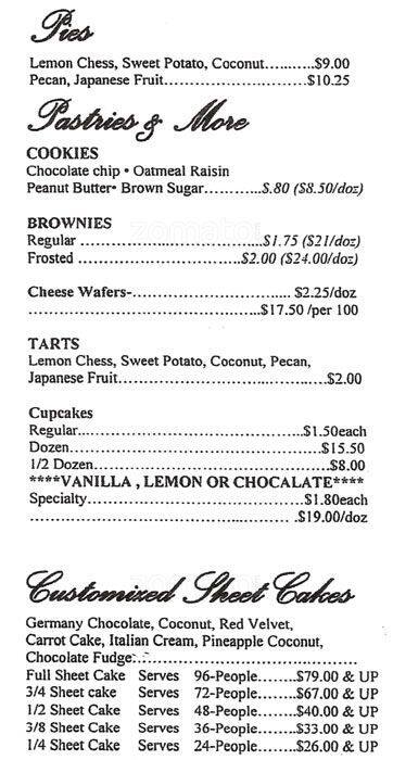 Menu at Berry's Bakery, Gastonia