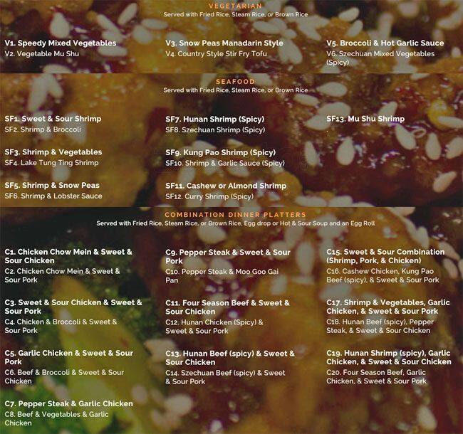 Menu at Speedy Wok restaurant, Oklahoma City