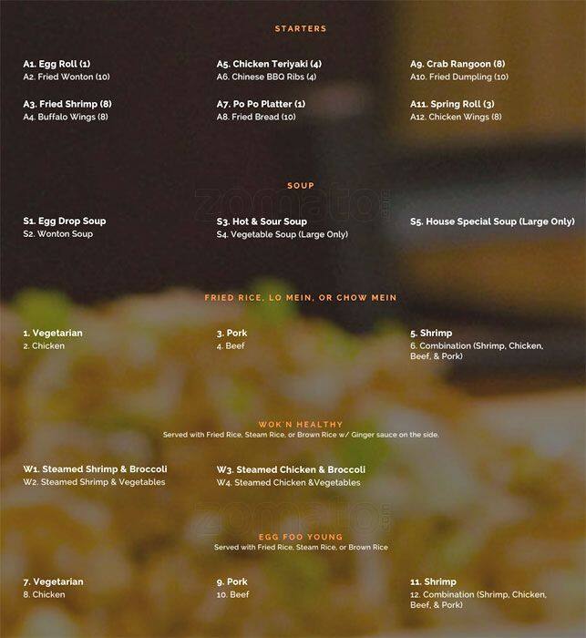 Menu at Speedy Wok restaurant, Oklahoma City