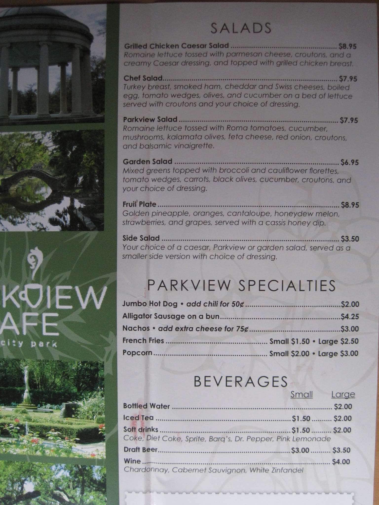 Menu at Parkview Tavern pub & bar, New Orleans
