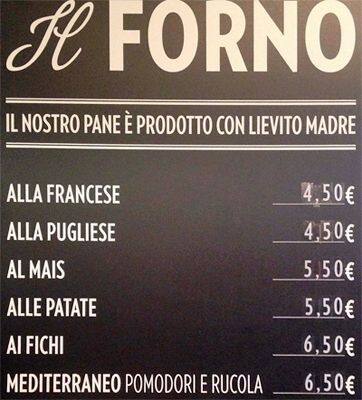 Menu at Duomo Café restaurant, Milan
