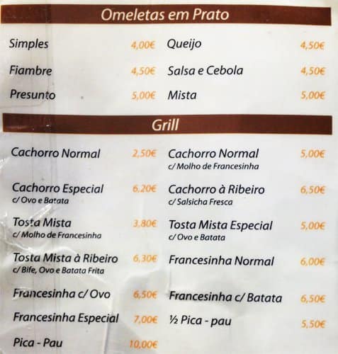 Menu em O'ribeiro restaurante, Leça da Palmeira