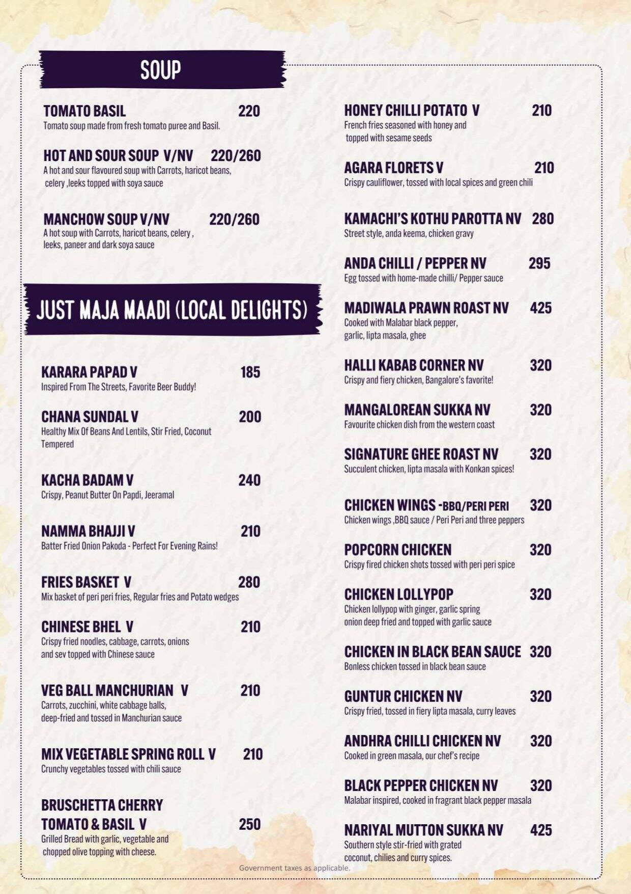 Menu of Hammered, HSR, Bangalore