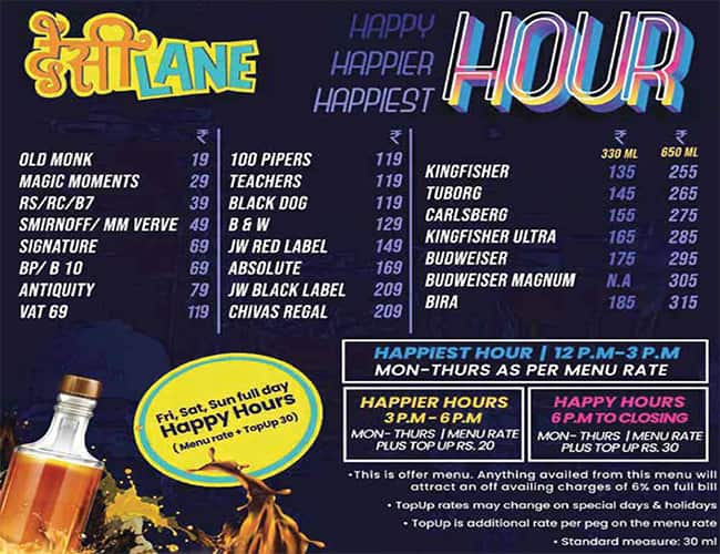 Menu of Desi Lane, Dum Dum, Kolkata