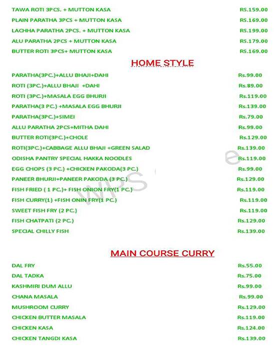 Menu at ODISHA PANTRY, Cuttack