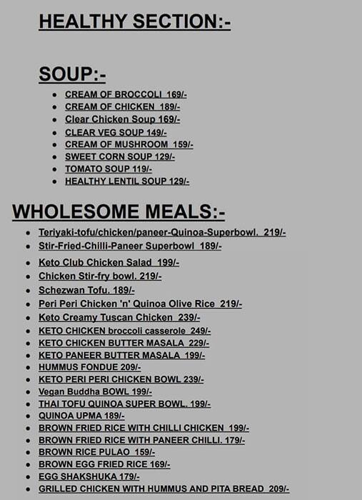 Menu of Nourish, New BEL Road, Bangalore