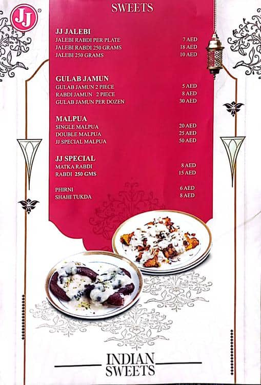 Menu of J.J Jalebi Cafeteria, Al Karama, Dubai