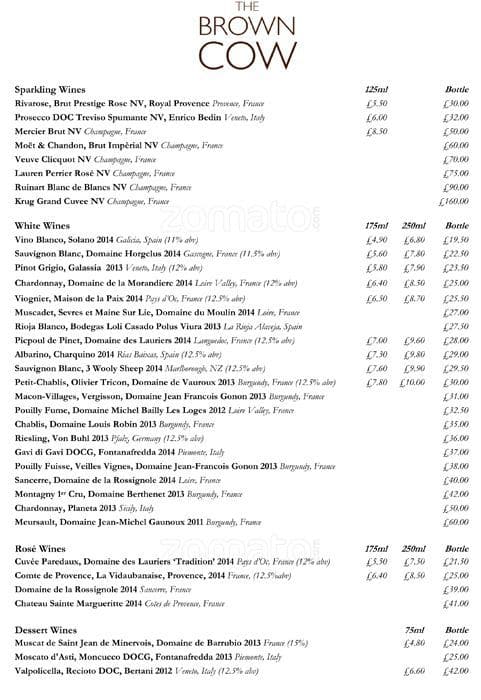Menu at The Brown Cow pub & bar, London
