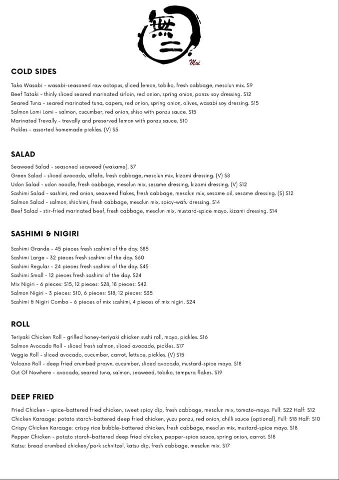 Menu at MUI Japanese Restaurant, Auckland