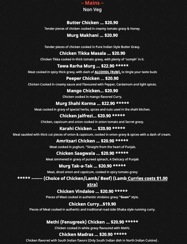 Menu at Indian Accent restaurant, Auckland, 71 Lunn Ave