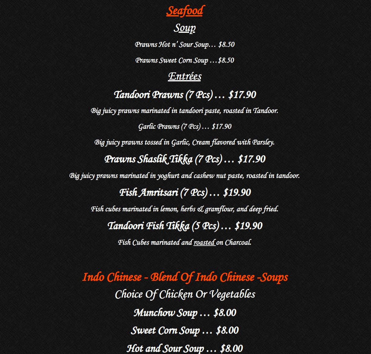 Menu at Indian Accent restaurant, Auckland, 71 Lunn Ave