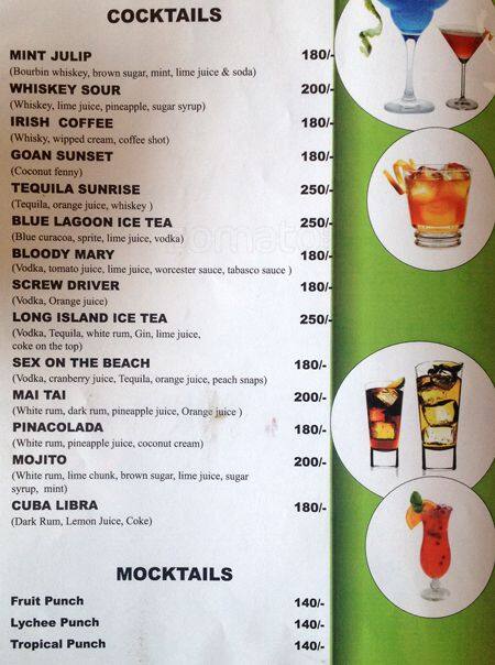 Menu at Sameer Bar, Canacona