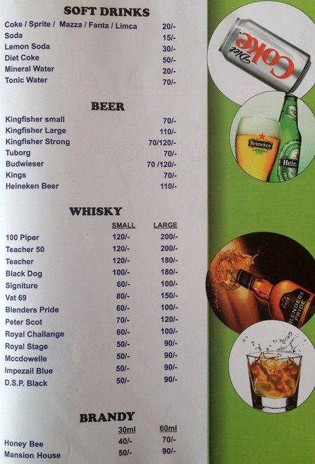 Menu at Sameer Bar, Canacona