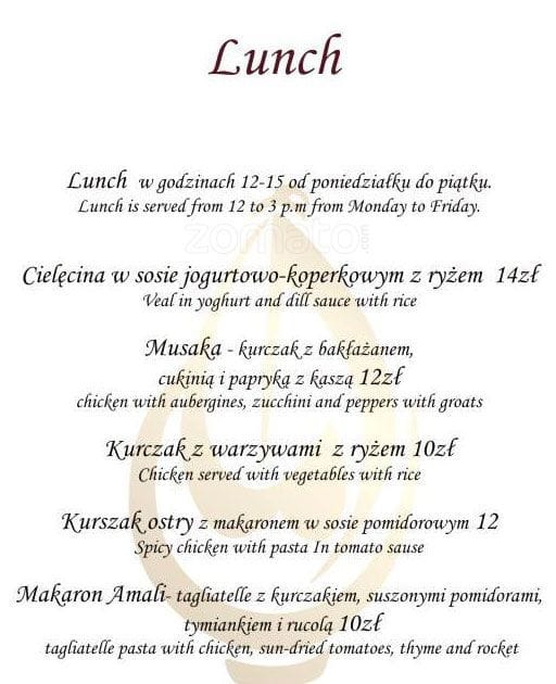 Menu at Amali pub & bar, Lublin