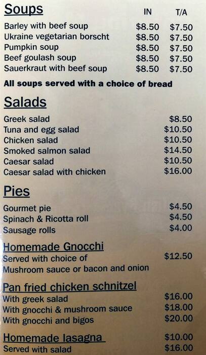 Menu at Polish Rye Crust Bakery, Dandenong