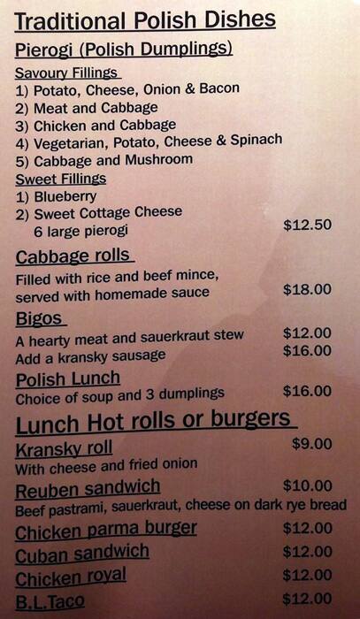 Menu at Polish Rye Crust Bakery, Dandenong