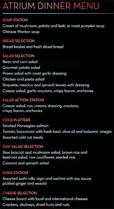 Menu at Atrium Buffet restaurant, Burswood, Crown Metropol