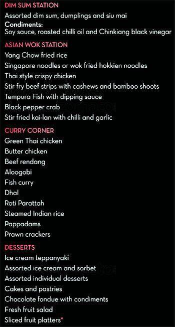 Menu at Atrium Buffet restaurant, Burswood, Crown Metropol