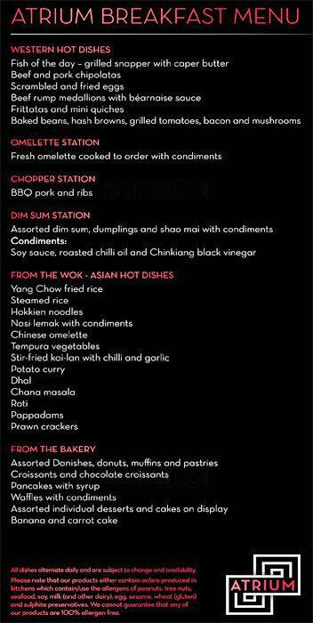 Menu at Atrium Buffet restaurant, Burswood, Crown Metropol