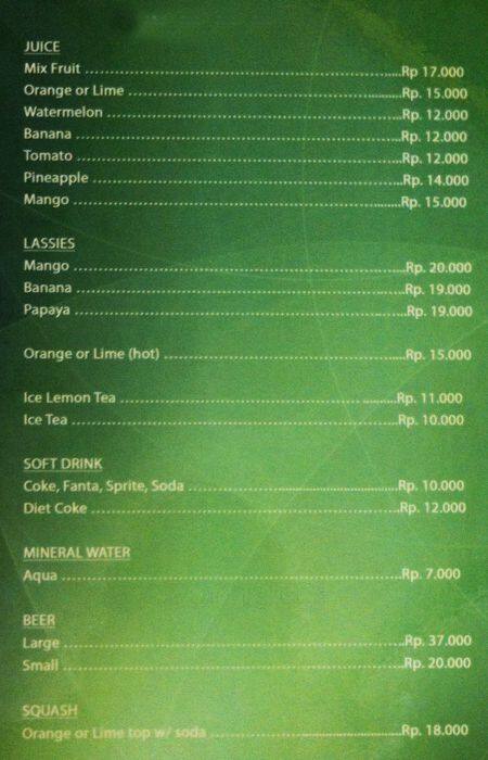 Menu at Click cafe, Ubud